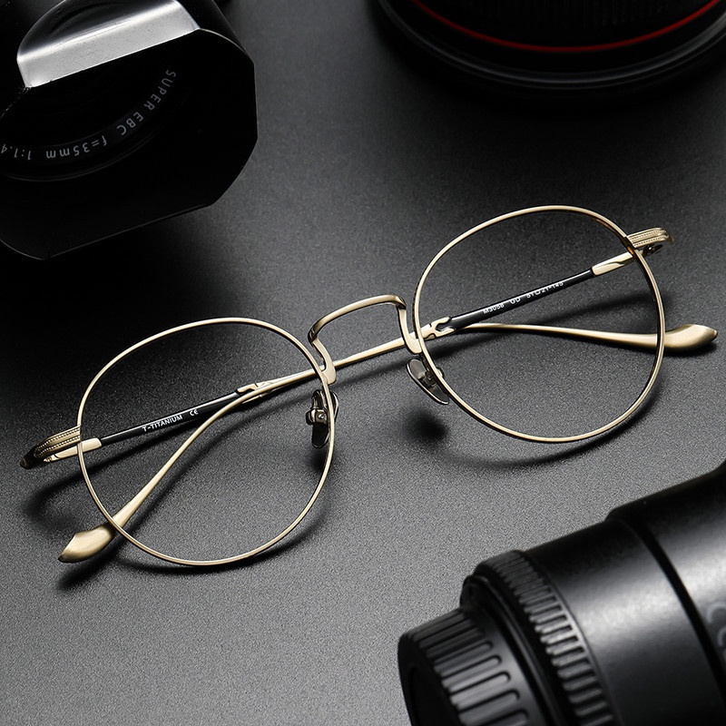Pure Titanium Glasses Frame Men Business Retro Round Trend Big Face ...