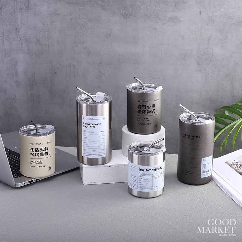 360/600ml Ins Coffee Cup Stainless Steel Thermos Cup Frigidity Coffee Vacuum Flask Mug Leak ...