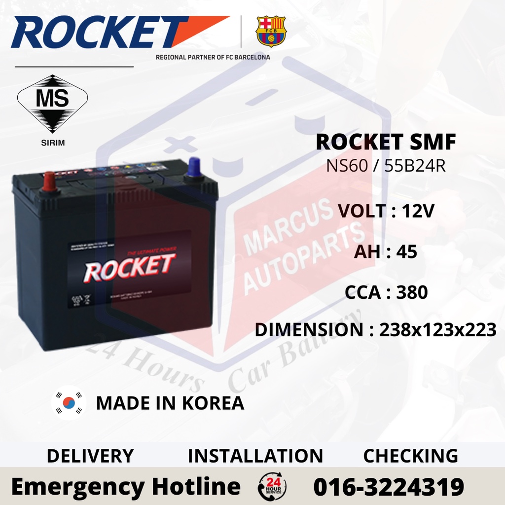 ROCKET SMF NS60 / 55B24R AUTOMOTIVE CAR BATTERY (EXTEND WARRANTY) | Shopee Malaysia