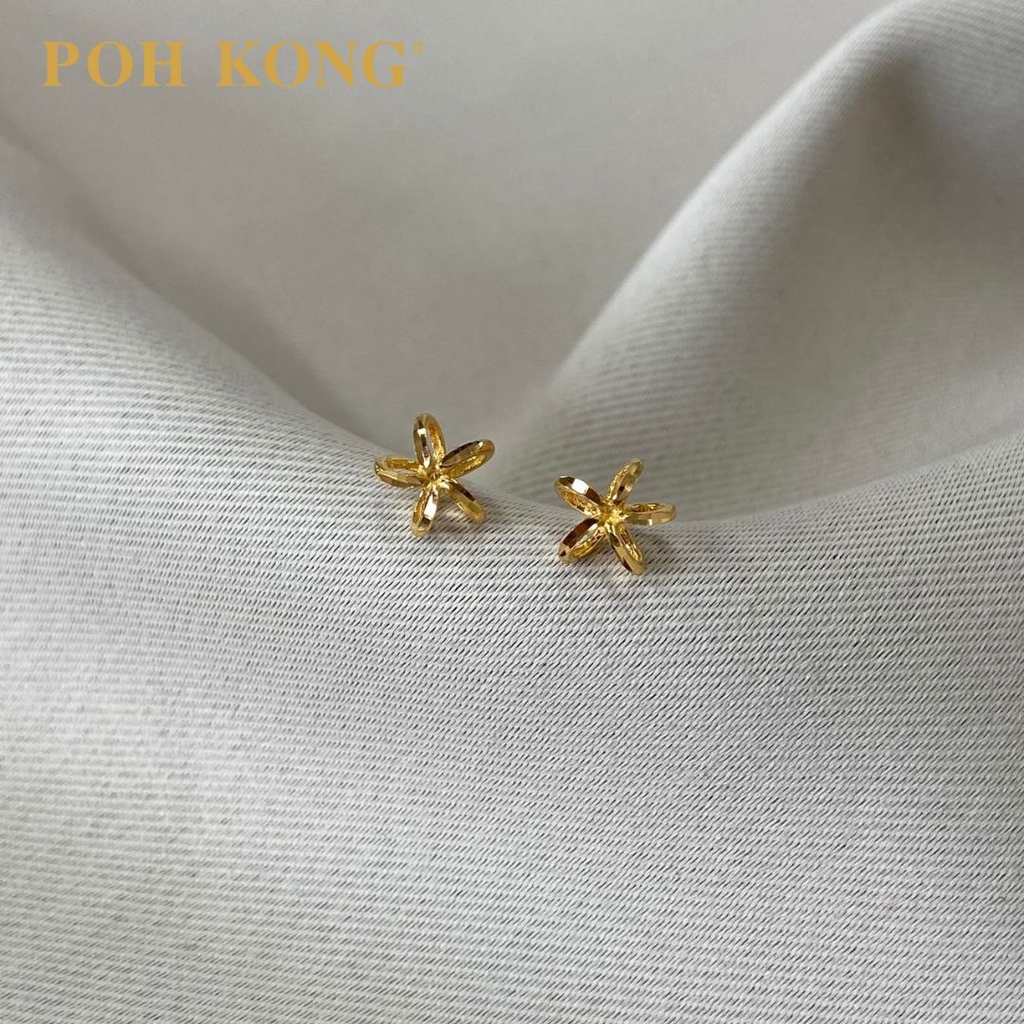 POH KONG 916/22K Gold Flower Ring Stud Earrings | Shopee Malaysia