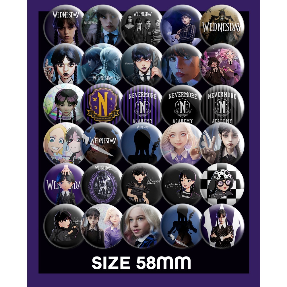 Big 58MM Button Badge Wednesday {No Minimum Order} Addams Family ...