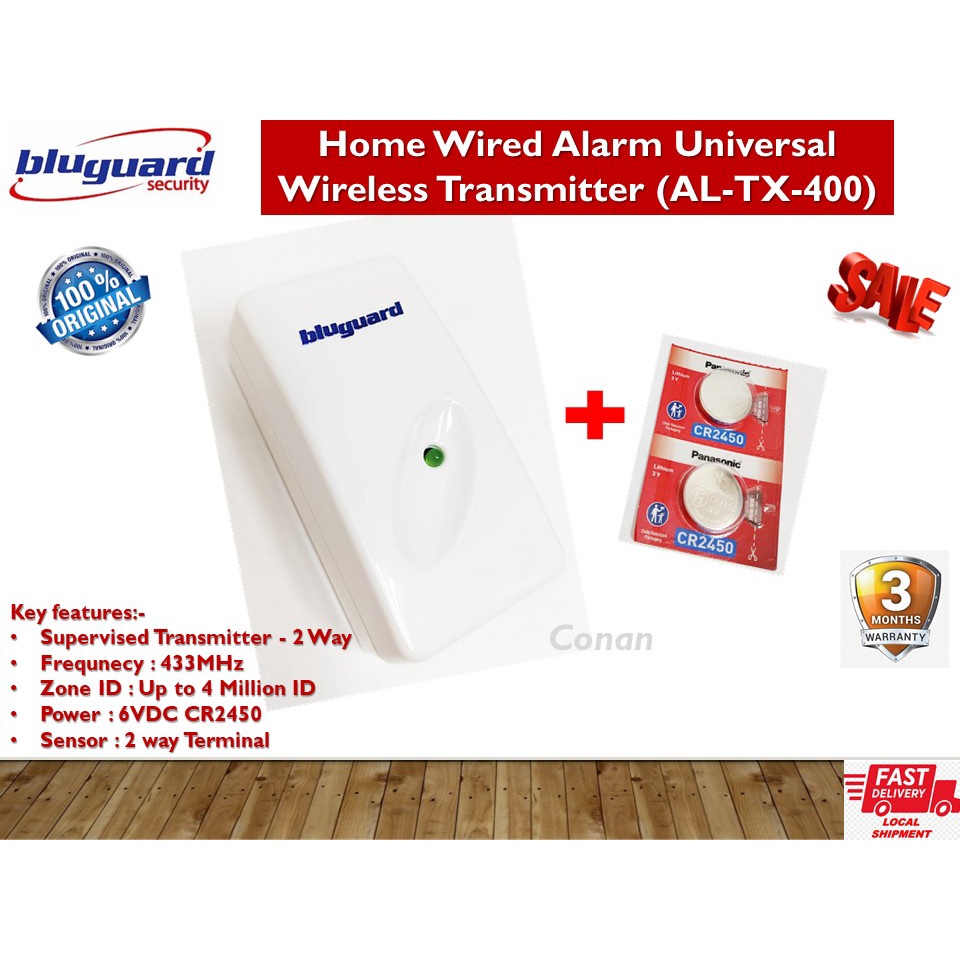 Bluguard Home Wired Alarm Universal Wireless Transmitter (AL-TX-400) included battery ...