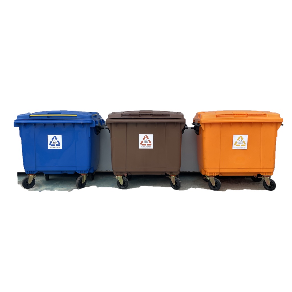 Muhibbah Recycle Bin Set 4 Wheel HDPE Mobile Garbage Bin 660 Litres (3 ...