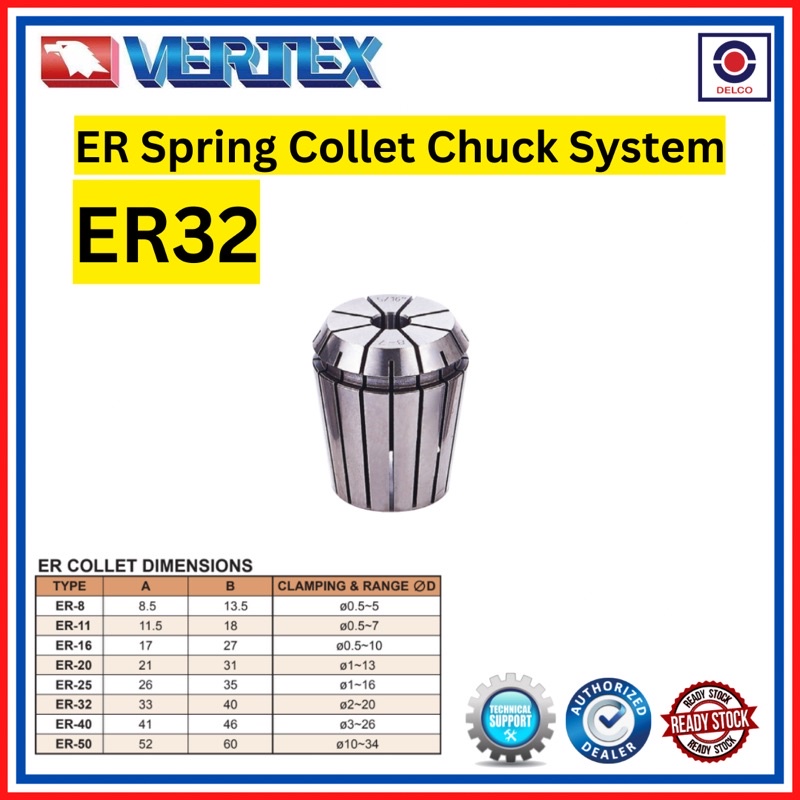 VERTEX TAIWAN ER32 (2mm - 20mm) Spring collet chuck system precision ...