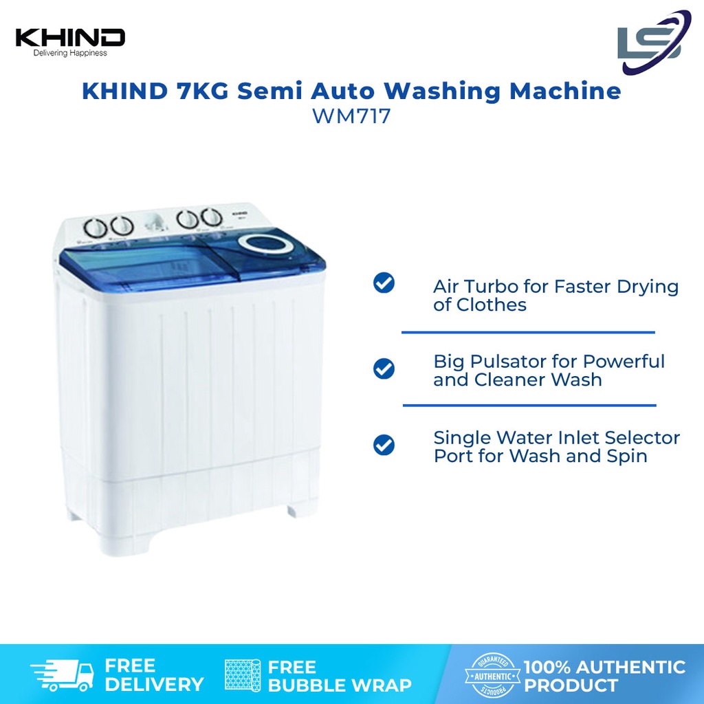 KHIND 7KG Top Load Semi Auto Washing Machine White WM717 | Big Pulsator ...