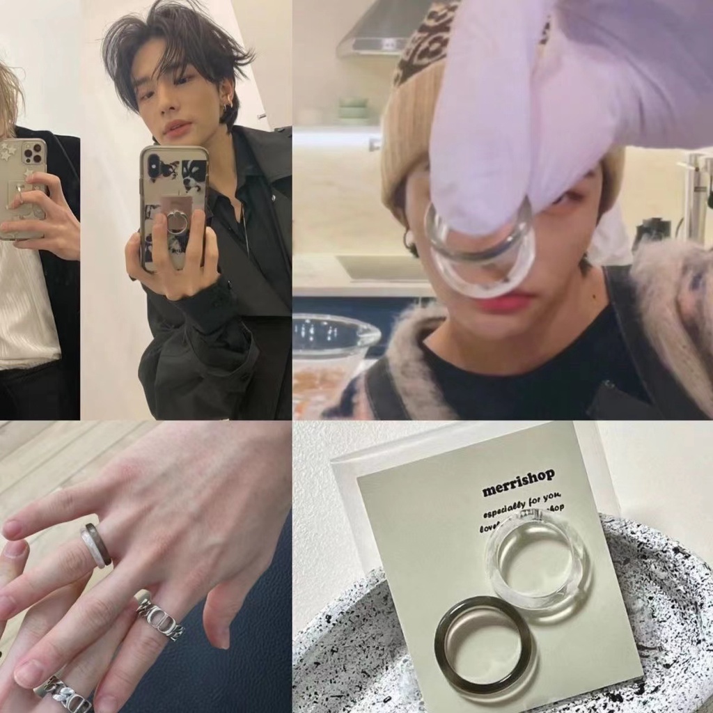 Kpop Stray Kids Felix Same Style Black White Resin Acrylic Ring for ...