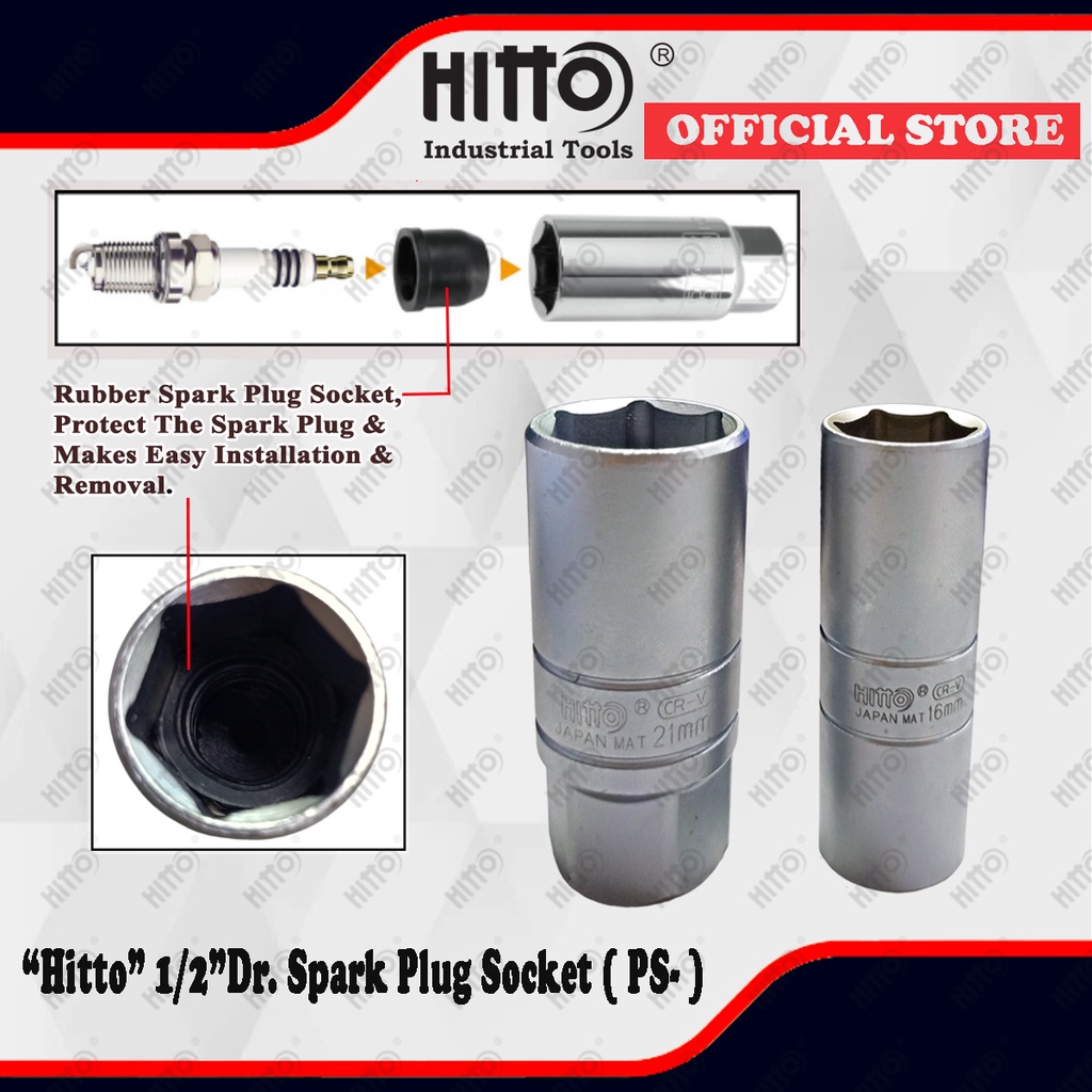 [ HITTO ] 1/2" 6 Point Spark Plug Socket Nut Driver 16mm/21mm/Rubber ...
