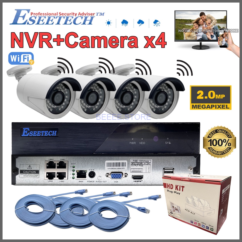 ESEETECH HD 4CH Kit HD 1080P NVR Kit Plug and Play Wireless 4CH HDMI ...