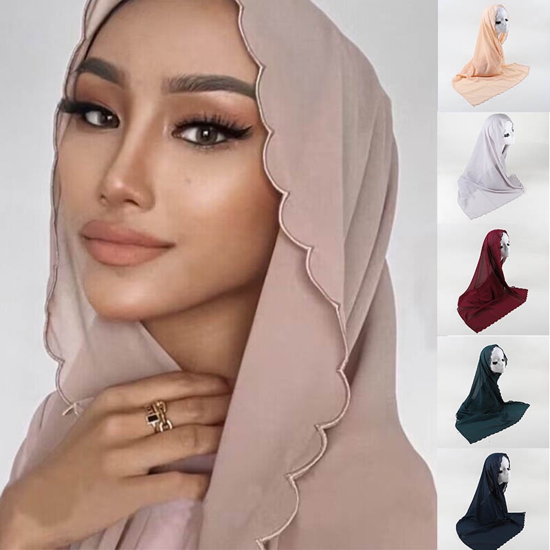 【Malaysia stock】New chiffon shawl Sulam 4 edge decoration Sulam virus ...