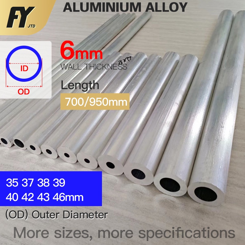 FUYI Aluminum tube 6mm wall thickness 35-46mm straight 700mm 950mm long ...