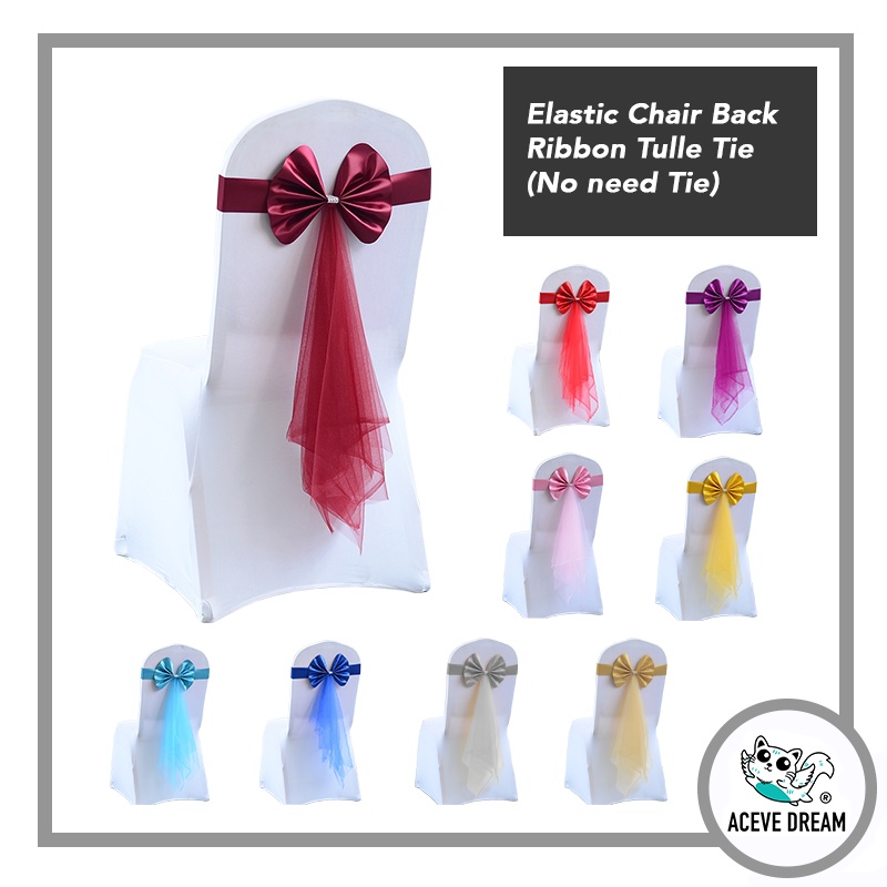 ACEVE DREAM READY STOCK Elastic Chair Tulle Net Bow Tie Back Banquet ...