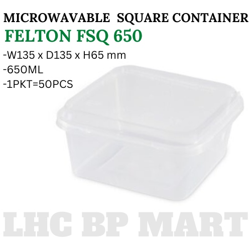 [LHC] FELTON FSQ650 MICROWAVABLE SQUARE CONTAINER WITH LID 50PCS ...