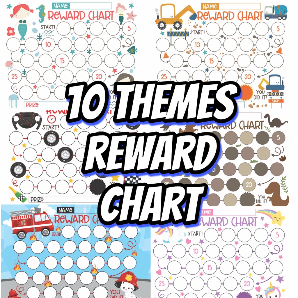 PDF] 10 in 1 themes Reward Chart Dino Unicorn Mermaid Construction Kids ...