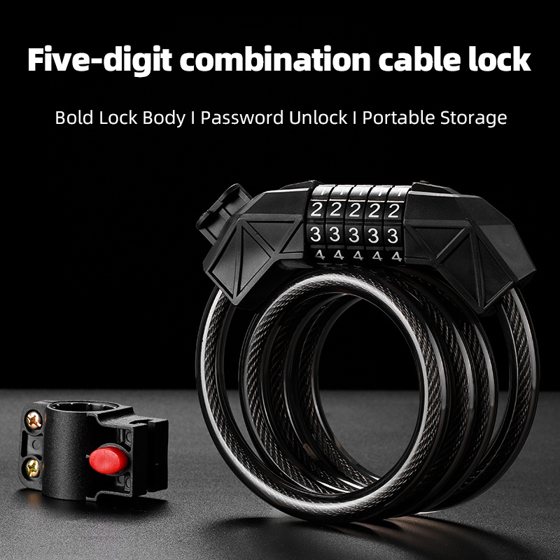 5 Digit Password Lock Bicycle Lock Anti Theft MTB Bike Steel Chain Lock ...