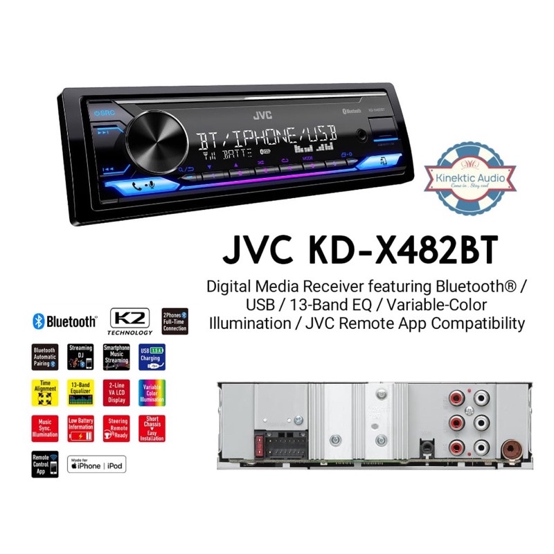 JVC KD-X482bt Digital Media Receiver with Bluetooth/USB/Spotify ...