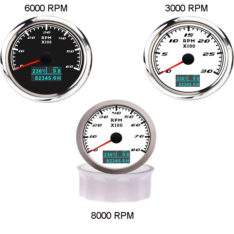 3000/6000/8000 RPM Tachometer Gauge Waterproof 3 in 1 Multi-function ...