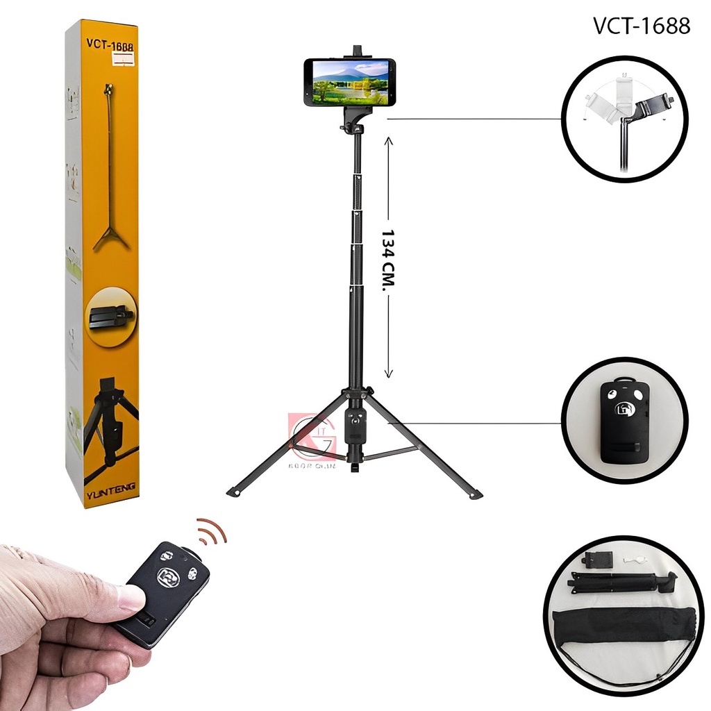 Tripod Camera SELFIE VCT-1688 ORIGINAL YUNTENG Tripod Tongsis Bluetooth ...