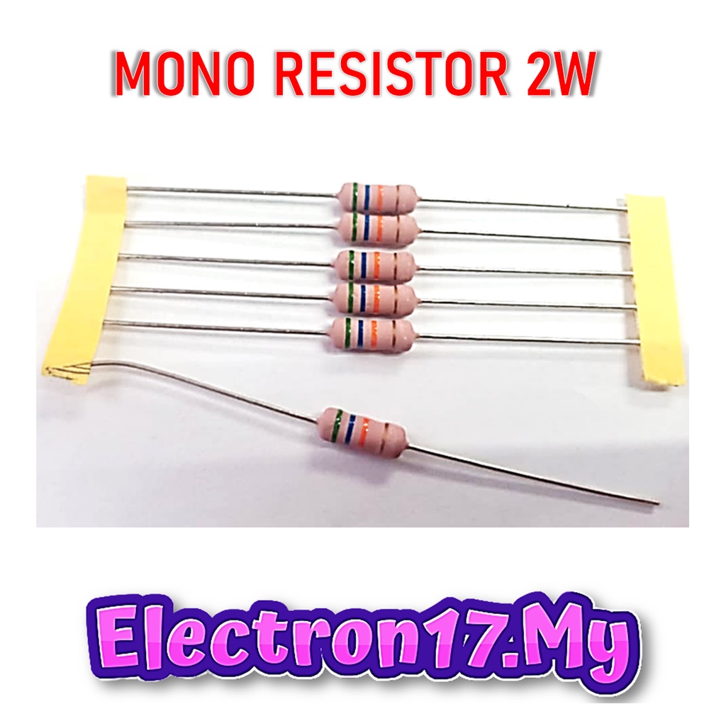 5Pcs 1.8K Ohm - 1M Ohm 1W 2W Mono Resistor 2Watt Perintang Elektronik ...