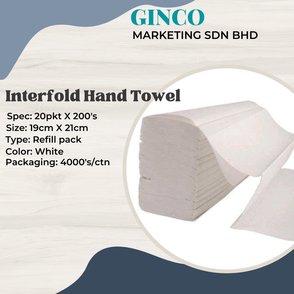 GINCO Interfold Hand Towel Tissue Refill Pack Virgin Pulp 20pkt X 200's ...