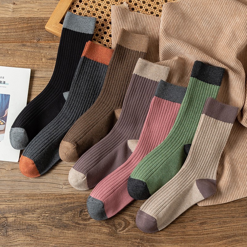 Socks Women's Middle Tube Autumn Winter Solid Color ins Trendy Vintage ...