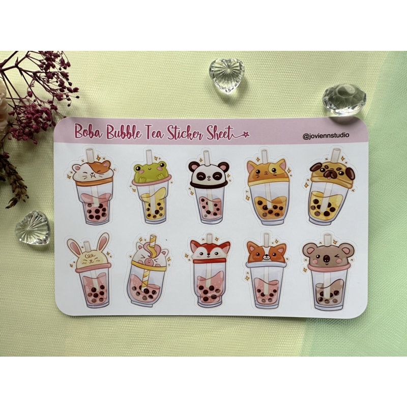Cute Animal Boba Milk Tea Stickers / Bubble Milk Tea Sticker | Shopee ...