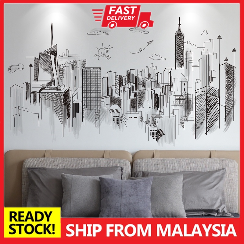 Big City Black White Creative wall art Home Living Room Office Sticker ...