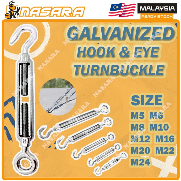 1 Pcs Galvanized Hook & Eye Turnbuckle Galvanized Wire Rope Strainer ...
