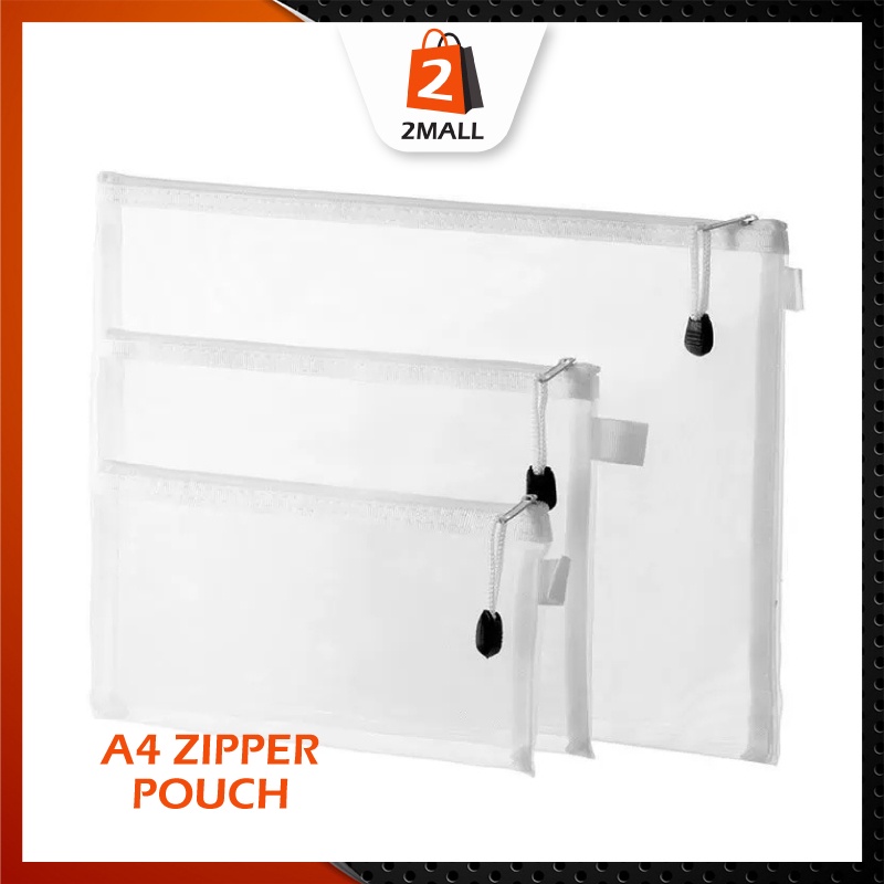 2MALL A4 Transparent File Bag Nylon Mesh Zipper Information Storage ...