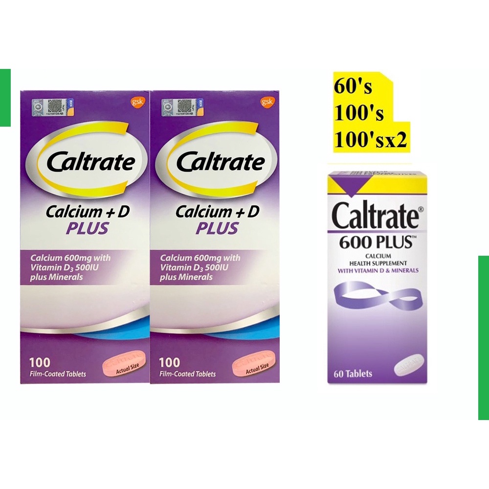 Caltrate 600 Plus Calcium+D3+Minerals 2x100's/ 100's/ 60's (Exp: 10/23 ...