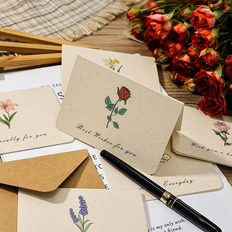 6 Pcs Retro Flower Series Greeting Cards with Envelope Holiday Simple ...