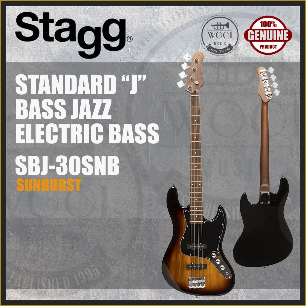 Stagg SBJ-30 SNB Standard "J" Bass Jazz Electric Bass Guitar - Sunburst ...