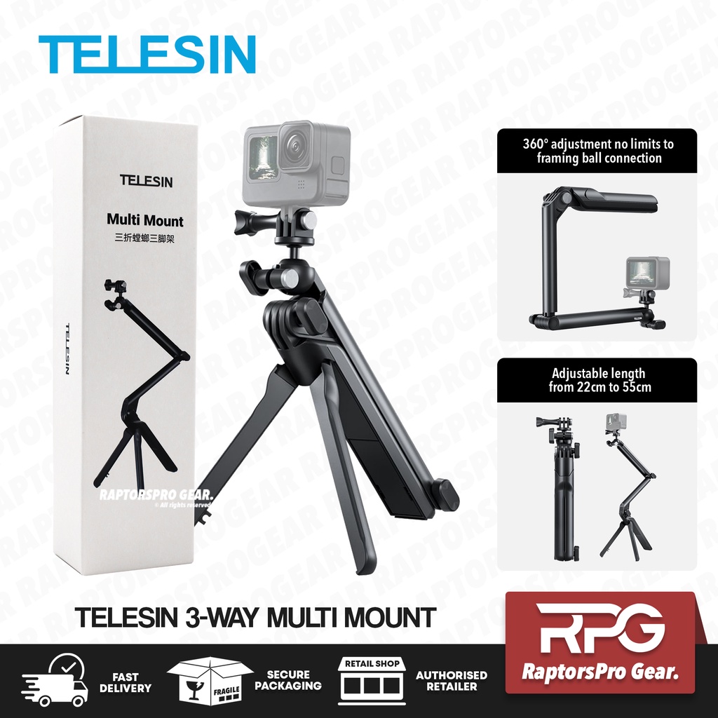 [READY STOCK] - TELESIN 3-Way Pole with Integrated Foldable Tripod ...