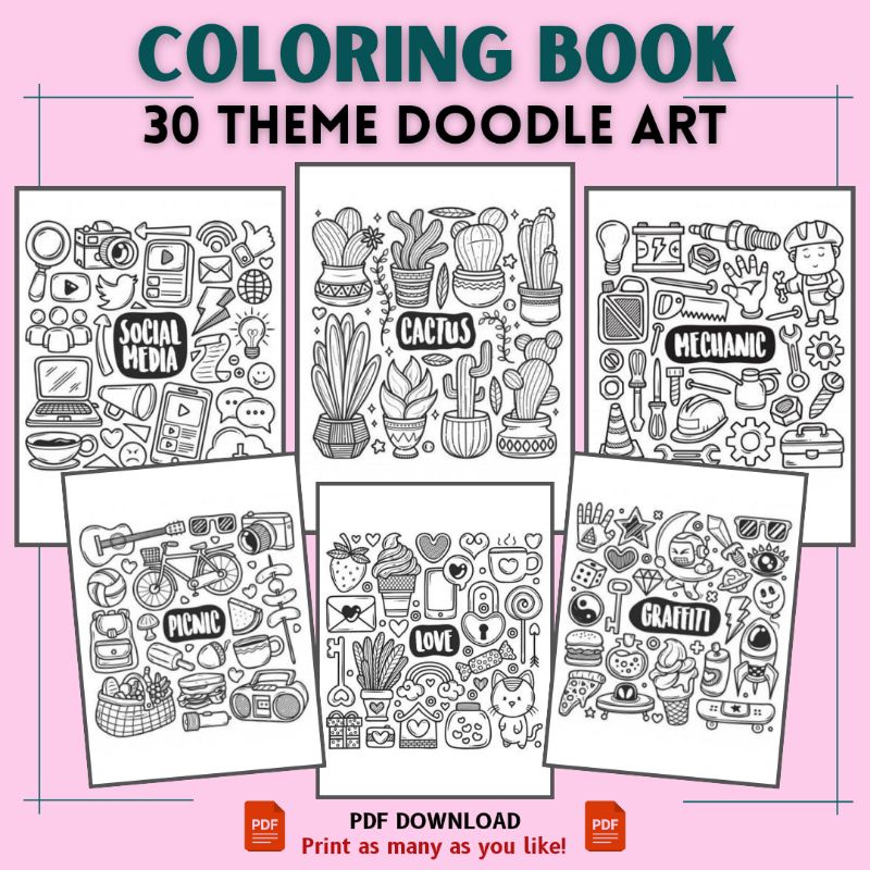 [PDF] 30 Pictures THEME DOODLE ART - Printable Coloring Book For Kids ...