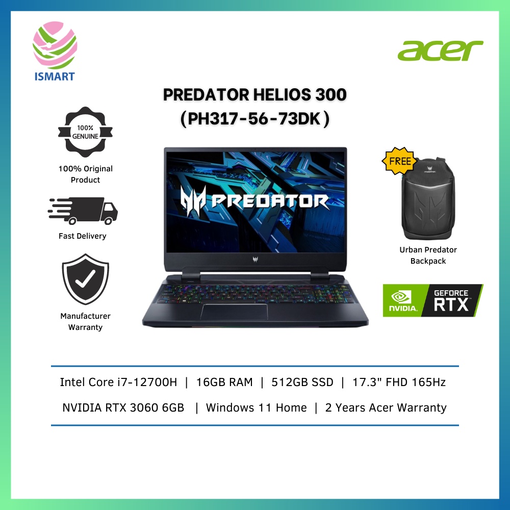 Acer Gaming Laptop Predator Helios 300 PH317-56-73DK 17.3" FHD 165Hz ...