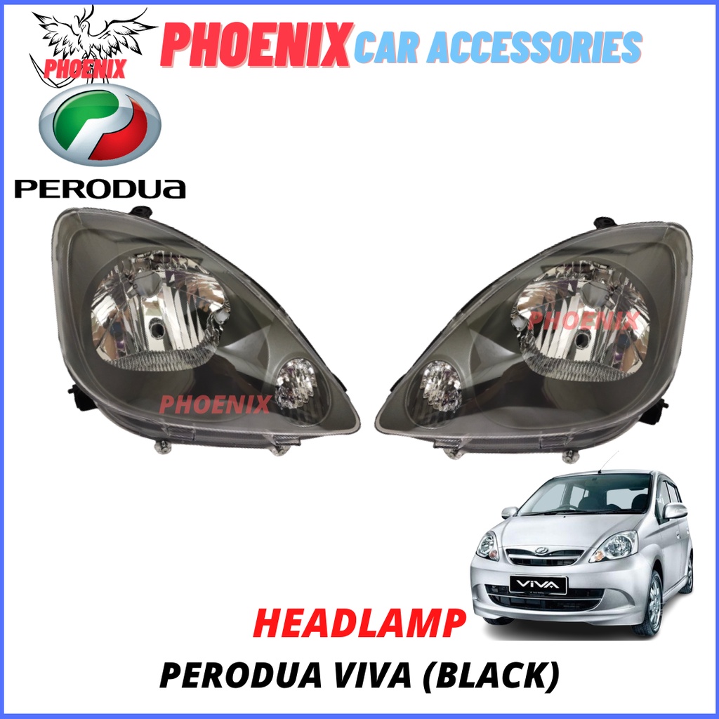 PERODUA VIVA HEAD LAMP (BLACK) LAMPU DEPAN KERETA HITAM SE ELITE 100% ...