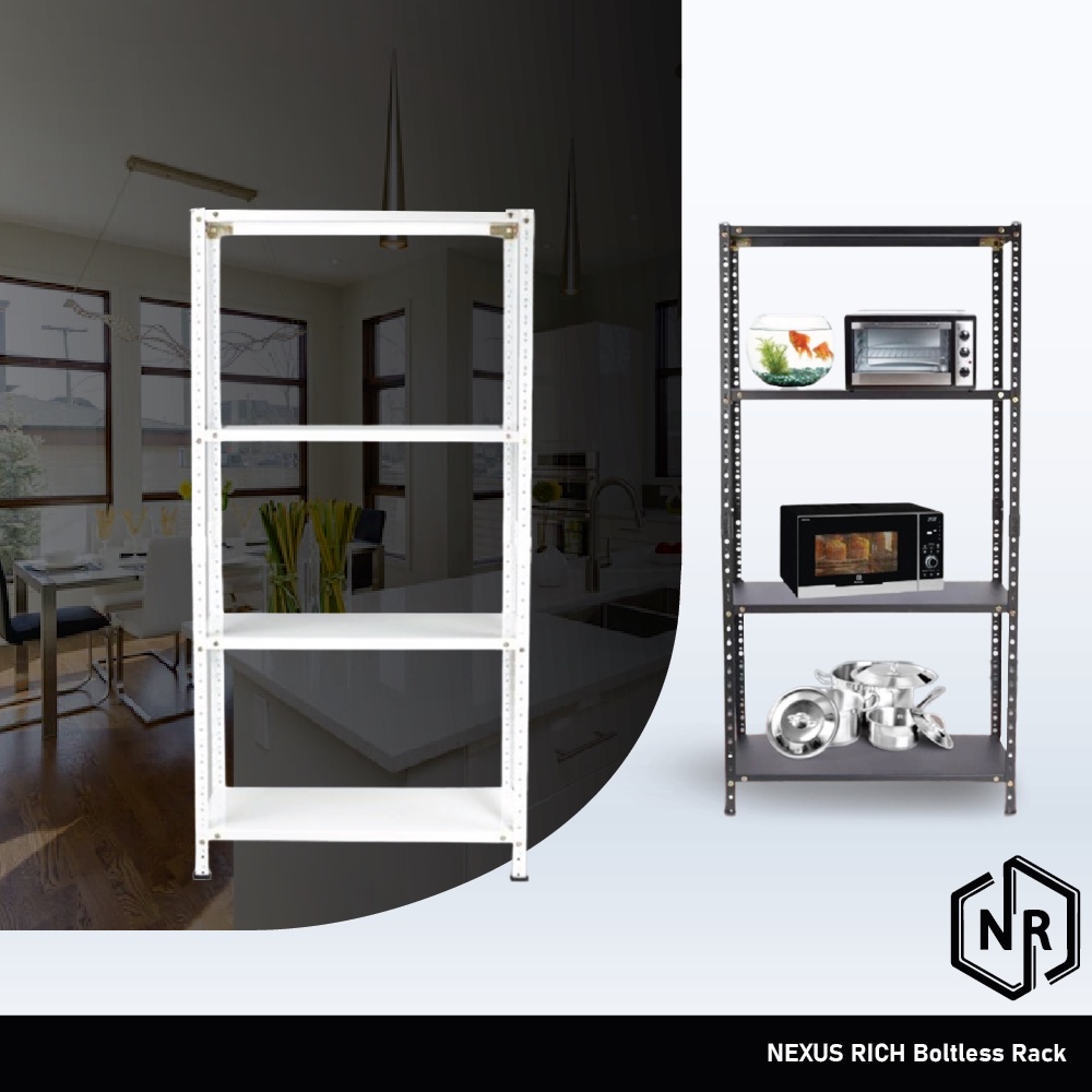 NEXUS [White/Black] Full Metal Shelf Rack Convy Rack 4 Level Shelving ...