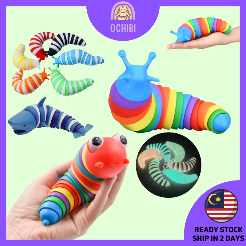 Luminous Caterpillar Worm Slug Shark Slinky 3D Printed Stress Relief ...