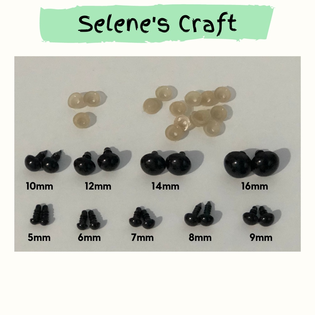 [Ready Stock] Plastic Black Safety Eyes with Stopper 5mm-16mm (10pcs/5 ...