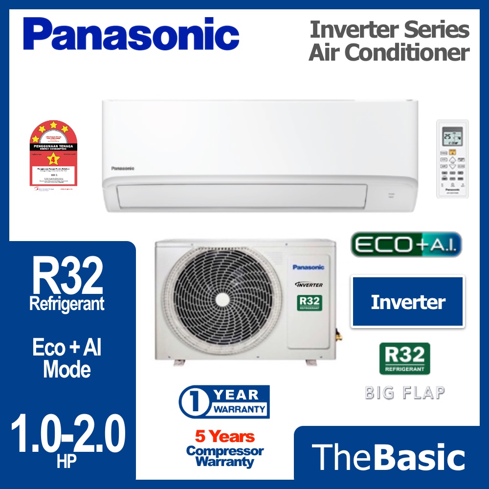 PANASONIC Inverter 1.0HP/1.5HP/2.0HP AirCond R32 Standard Air Conditioner ( CS-PU9AKH , CS ...