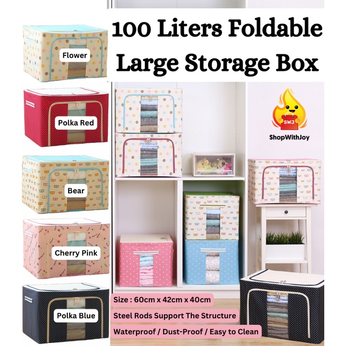 【ShopWithJoy】100 Liters Large Storage Box Foldable Oxford Box Steel ...