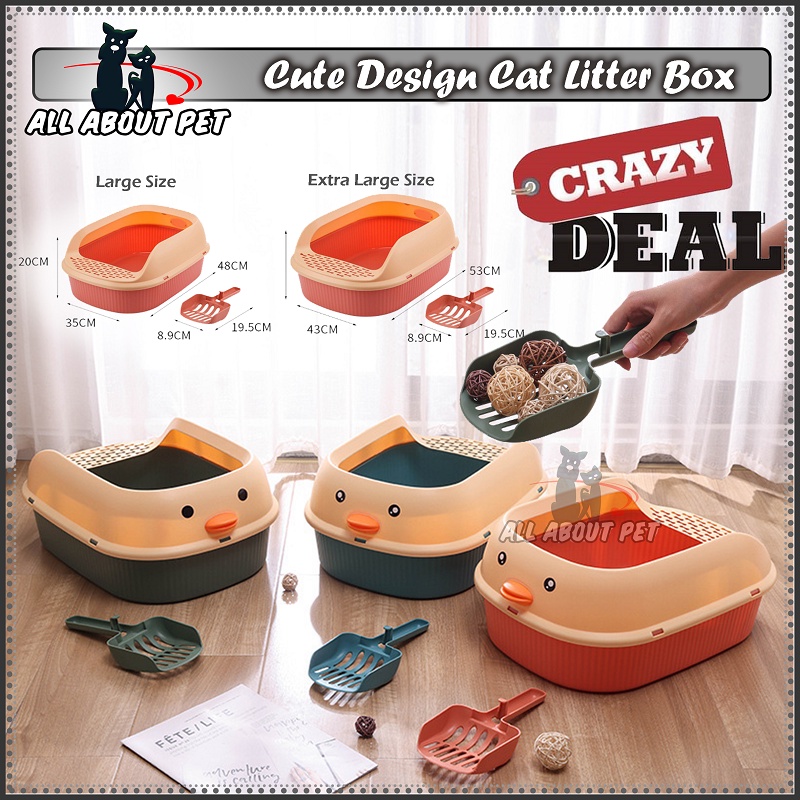 Semi Enclosed Cat Litter Box with Scoop Large Size Tandas Kucing Besar ...