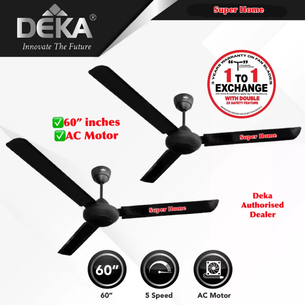 [2 unit] Deka Ceiling Fan DR9 (Matt Black) 60 inch 3 Metal Blades 5 ...
