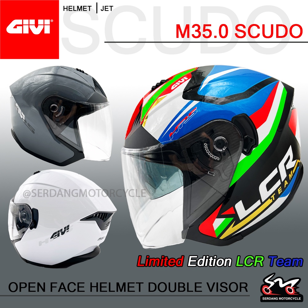 GIVI Helmet SCUDO M35.0 Open Face Helmet Jet Solid White Grey Limited Edition LCR Team | Shopee ...