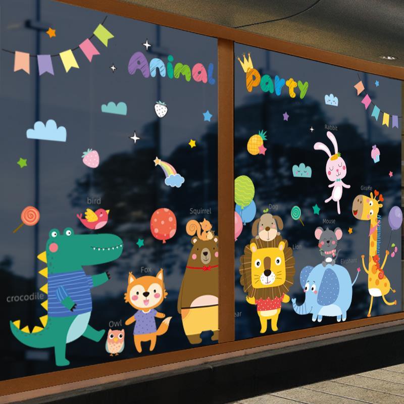 Children Kindergarten Window Stickers Cartoon Glass Door Decorative ...