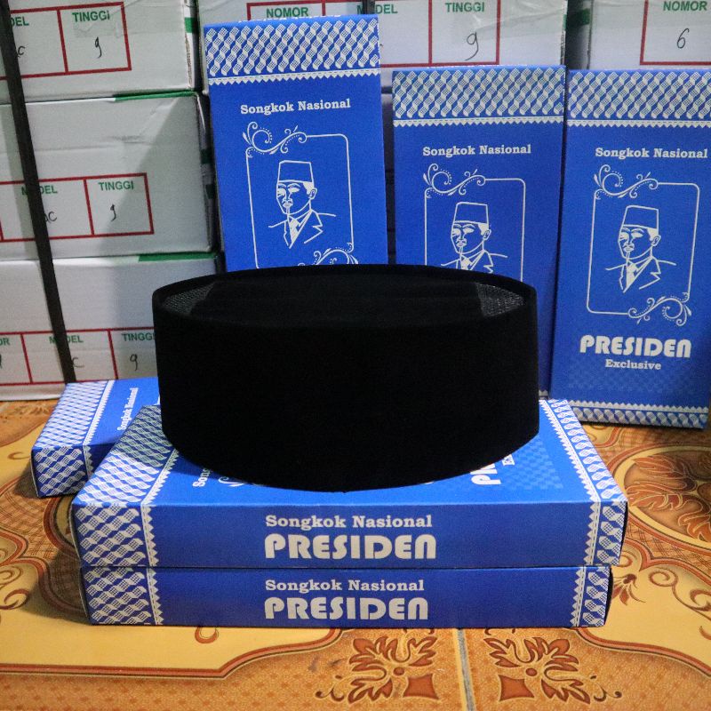 HITAM Songkok Cap Cap President Plain Black AC And NON AC 9cm High ...
