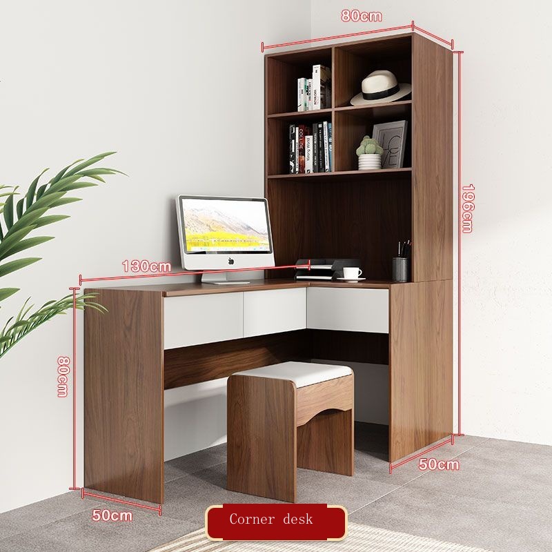 Solid wood wardrobe corner desk bookshelf combination home bedroom ...