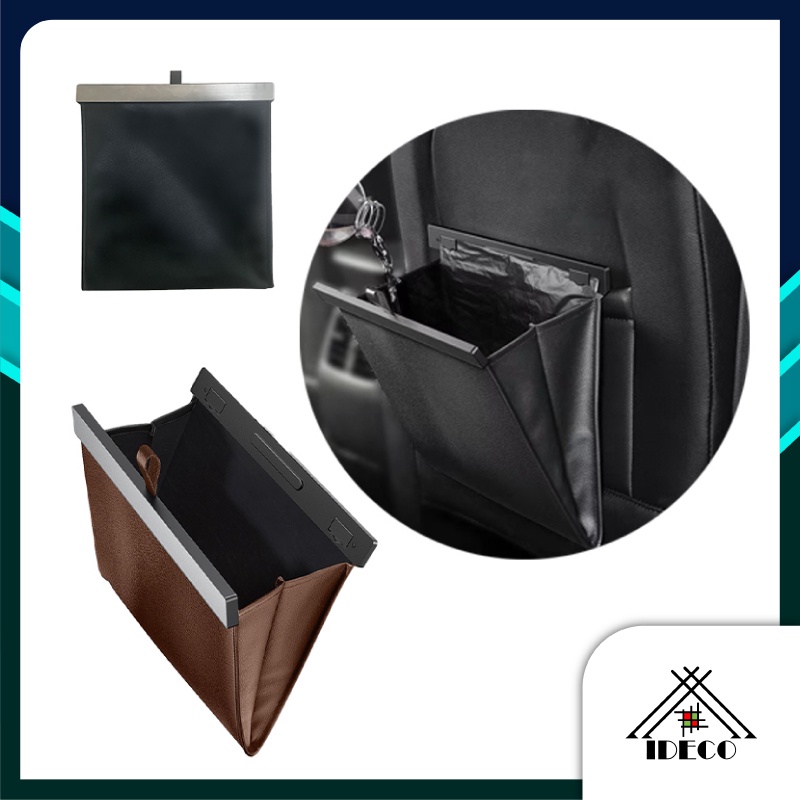 iDECO Foldable Magnetic Lock Car Dustbin Trash PU Leather Backseat ...