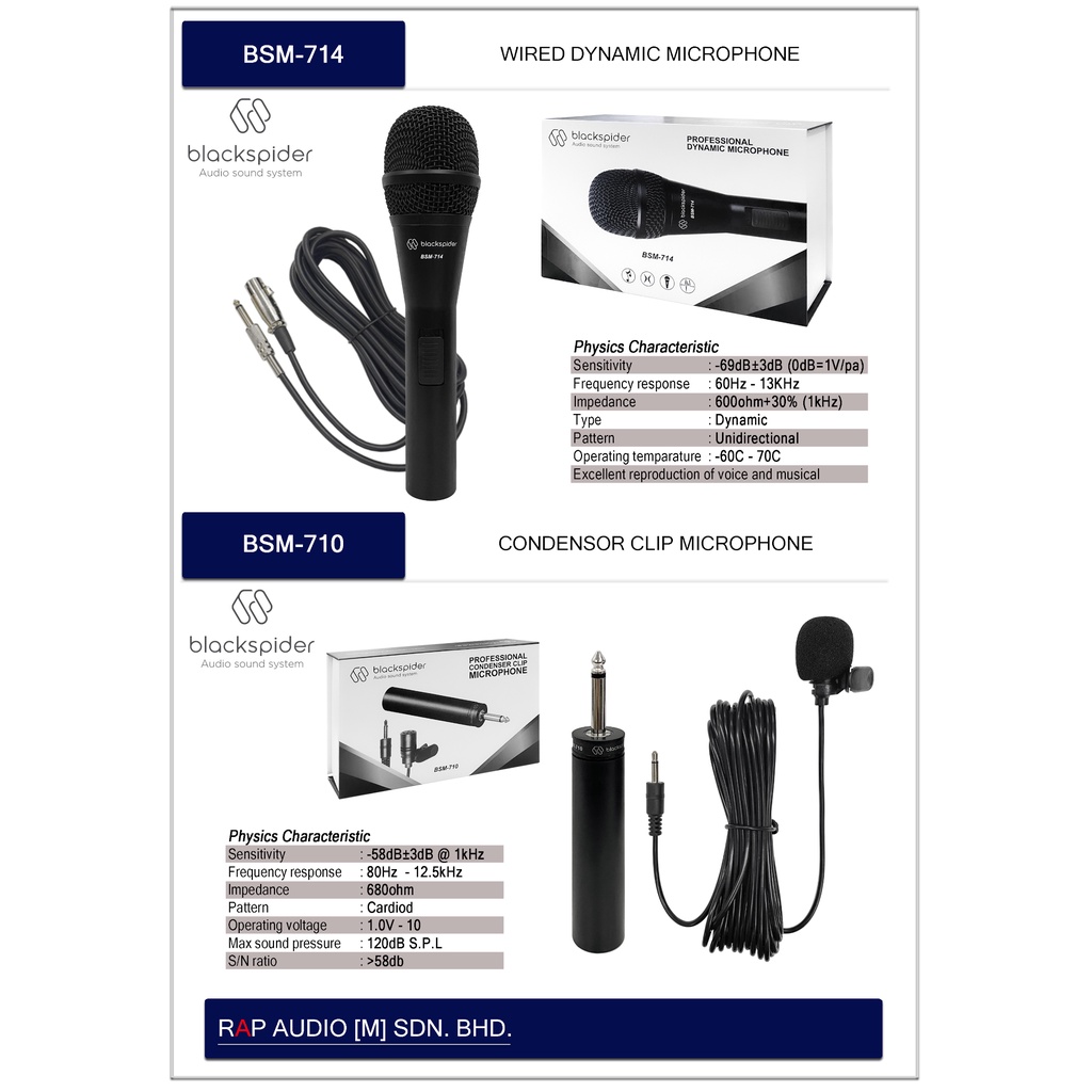 BLACK SPIDER MICROPHONE (BSM-714) , CONDENSER CLIP MICROPHONE (BSM-710 ...