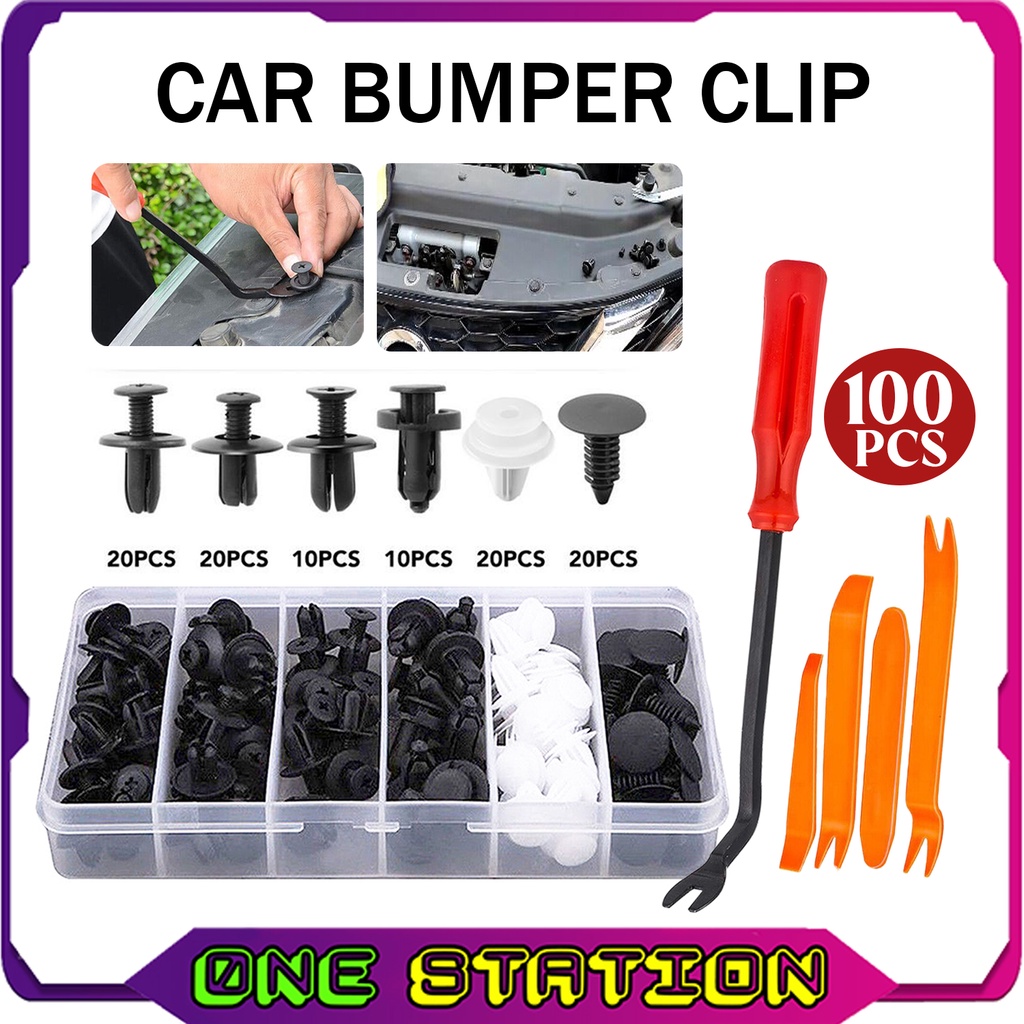 100pcs Car Bumper Clip Universal Car Fastener Clip Klip Bumper Kereta ...