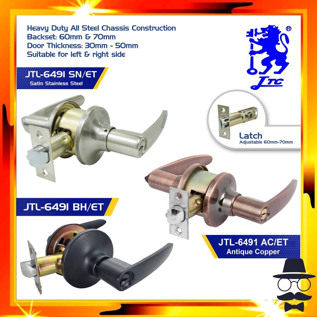 JTC 6491 Attractive Handle Lever Lock Kunci Bulat Handle BH MattBlack ...